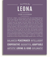 Leona Personalized Name Meaning Art Prints – Name Stories