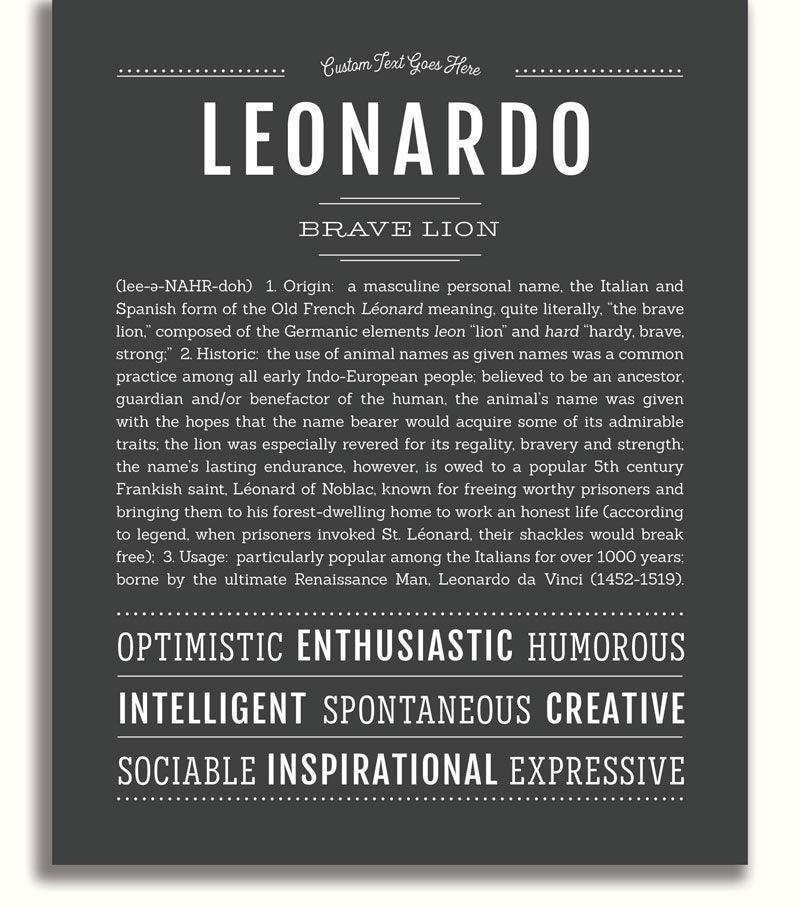 Leonardo Personalized Name Meaning Art Prints – Name Stories