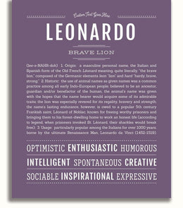 Leonardo Personalized Name Meaning Art Prints – Name Stories