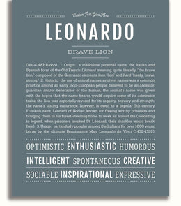 Leonardo Personalized Name Meaning Art Prints – Name Stories