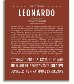 Leonardo Personalized Name Meaning Art Prints – Name Stories
