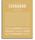 Leonardo Personalized Name Meaning Art Prints – Name Stories
