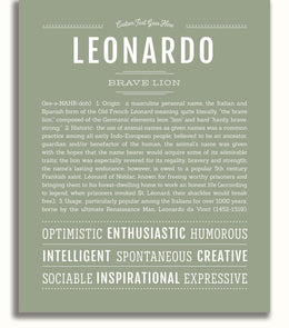 Leonardo Personalized Name Meaning Art Prints – Name Stories
