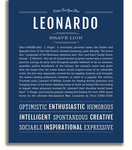 Leonardo Personalized Name Meaning Art Prints – Name Stories