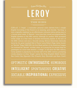 Leroy Personalized Name Meaning Art Prints – Name Stories