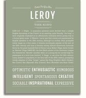 Leroy Personalized Name Meaning Art Prints – Name Stories