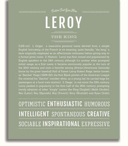 Leroy Personalized Name Meaning Art Prints – Name Stories