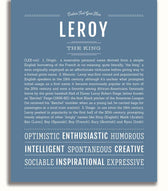 Leroy Personalized Name Meaning Art Prints – Name Stories