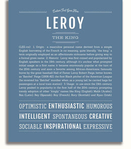 Leroy Personalized Name Meaning Art Prints – Name Stories