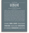 Leslie Personalized Name Meaning Art Prints – Name Stories