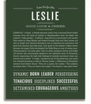 Leslie Personalized Name Meaning Art Prints – Name Stories