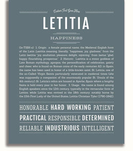 Letitia Personalized Name Meaning Art Prints – Name Stories