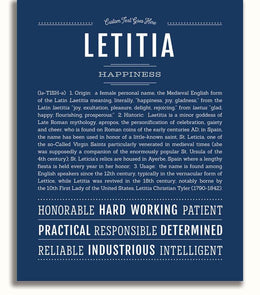 Letitia Personalized Name Meaning Art Prints – Name Stories