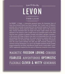 Levon Personalized Name Meaning Art Prints – Name Stories