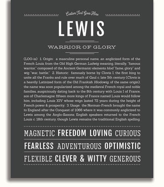 Lewis Personalized Name Meaning Art Prints – Name Stories