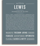 Lewis Personalized Name Meaning Art Prints – Name Stories