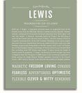 Lewis Personalized Name Meaning Art Prints – Name Stories