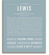 Lewis Personalized Name Meaning Art Prints – Name Stories