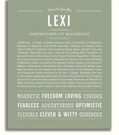Lexi Personalized Name Meaning Art Prints – Name Stories