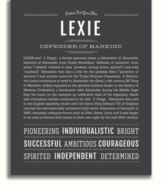 Lexie Personalized Name Meaning Art Prints – Name Stories