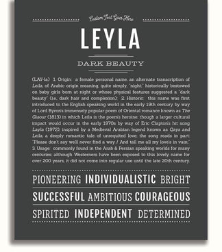 Leyla Personalized Name Meaning Art Prints – Name Stories