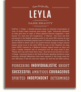 Leyla Personalized Name Meaning Art Prints – Name Stories