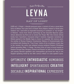 Leyna Personalized Name Meaning Art Prints – Name Stories