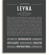 Leyna Personalized Name Meaning Art Prints – Name Stories