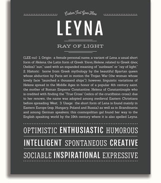Leyna Personalized Name Meaning Art Prints – Name Stories