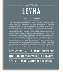 Leyna Personalized Name Meaning Art Prints – Name Stories