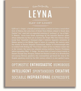 Leyna Personalized Name Meaning Art Prints – Name Stories
