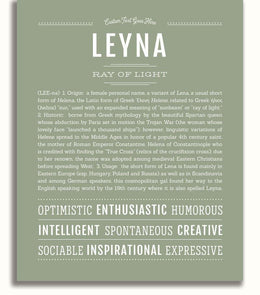 Leyna Personalized Name Meaning Art Prints – Name Stories