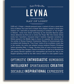 Leyna Personalized Name Meaning Art Prints – Name Stories