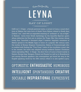 Leyna Personalized Name Meaning Art Prints – Name Stories