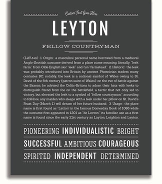 Leyton Personalized Name Meaning Art Prints – Name Stories