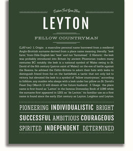 Leyton Personalized Name Meaning Art Prints – Name Stories