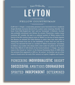 Leyton Personalized Name Meaning Art Prints – Name Stories