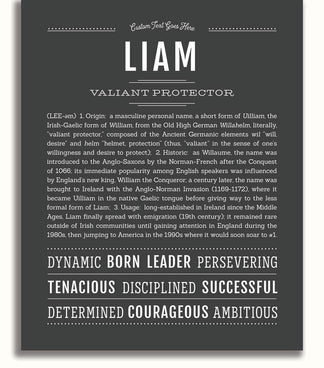 Liam Personalized Name Meaning Art Prints – Name Stories
