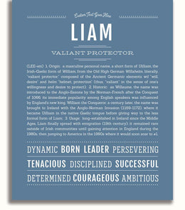 Liam Personalized Name Meaning Art Prints – Name Stories