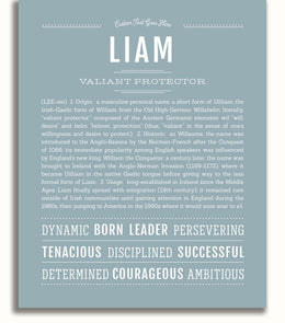 Liam Personalized Name Meaning Art Prints – Name Stories