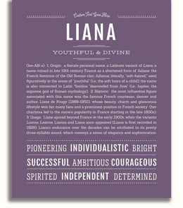 Liana Personalized Name Meaning Art Prints – Name Stories
