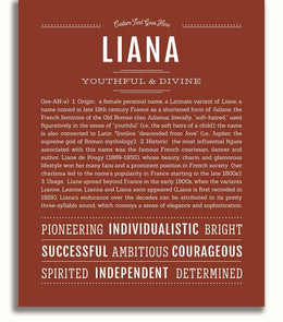 Liana Personalized Name Meaning Art Prints – Name Stories