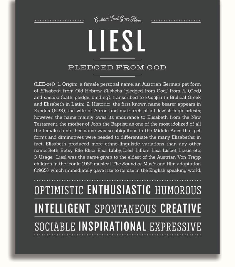 Liesl Personalized Name Meaning Art Prints – Name Stories
