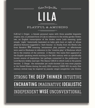 Lila Personalized Name Meaning Art Prints – Name Stories