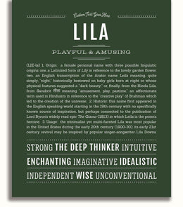 Lila Personalized Name Meaning Art Prints – Name Stories