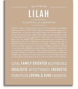 Lilah Personalized Name Meaning Art Prints – Name Stories
