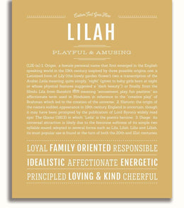 Lilah Personalized Name Meaning Art Prints – Name Stories
