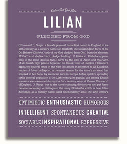Lilian Personalized Name Meaning Art Prints – Name Stories