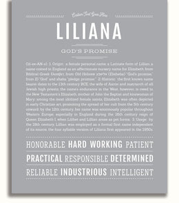 Liliana Personalized Name Meaning Art Prints – Name Stories