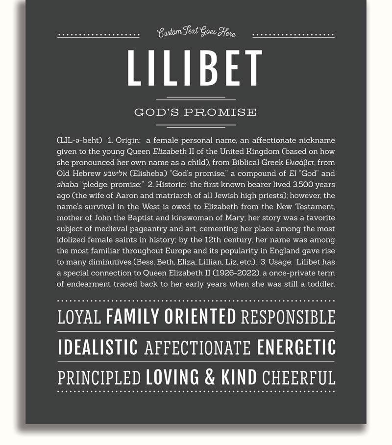 Lilibet Personalized Name Meaning Art Prints – Name Stories